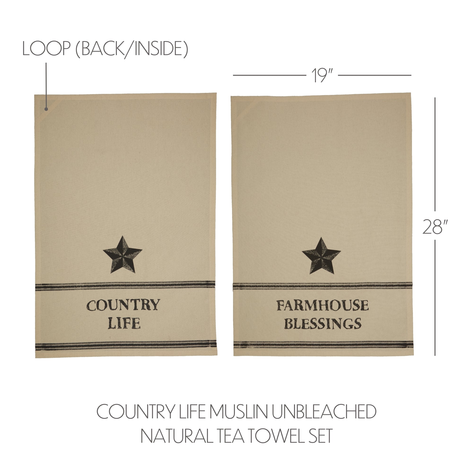 Farmhouse Star Unbleached Muslin Natural Tea Towel Set - Olde Glory