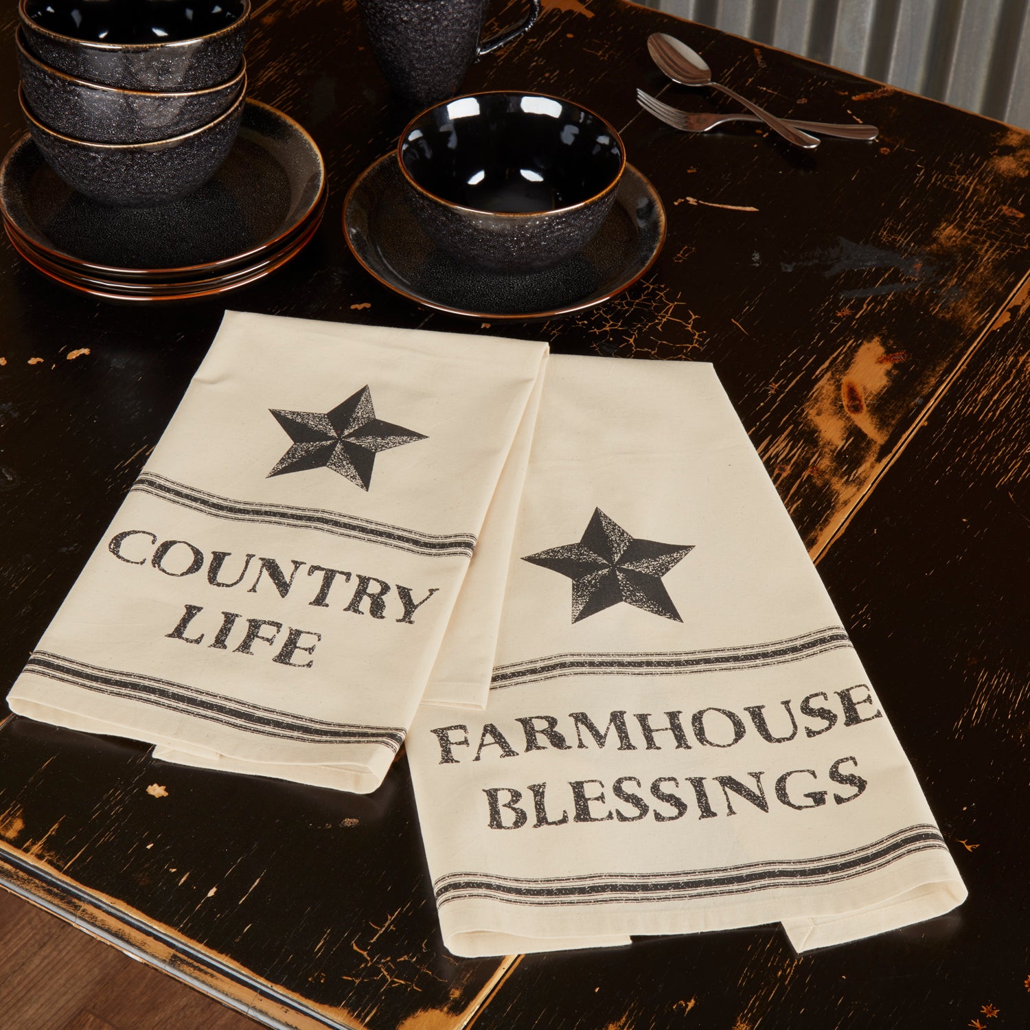 Farmhouse Star Unbleached Muslin Natural Tea Towel Set - Olde Glory